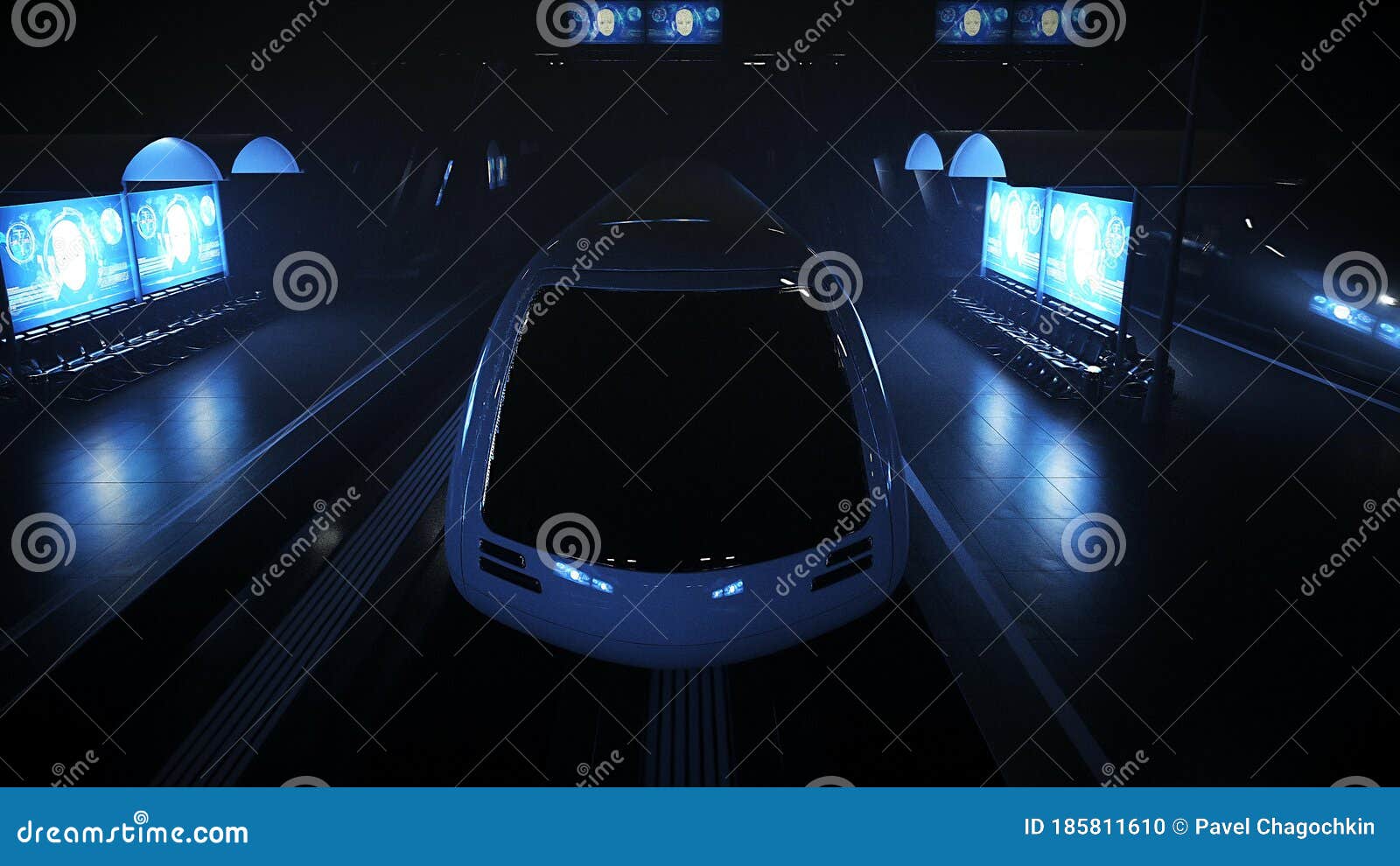 Sci Fi Railway Futuristic Station. Future Concept. Night View Stock ...