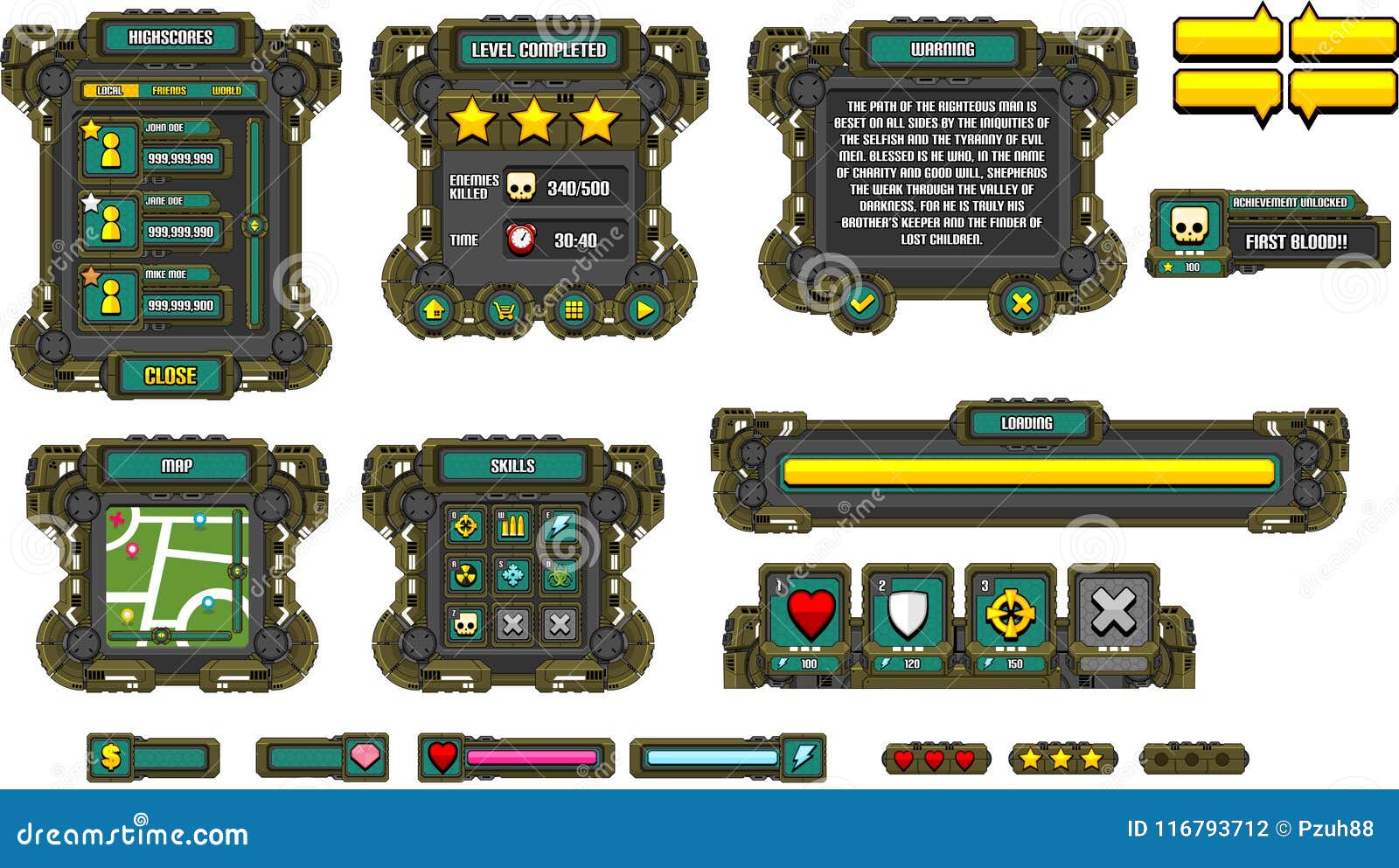 Sci-fi Robot Game GUI Set stock vector. Illustration of metal - 116793712