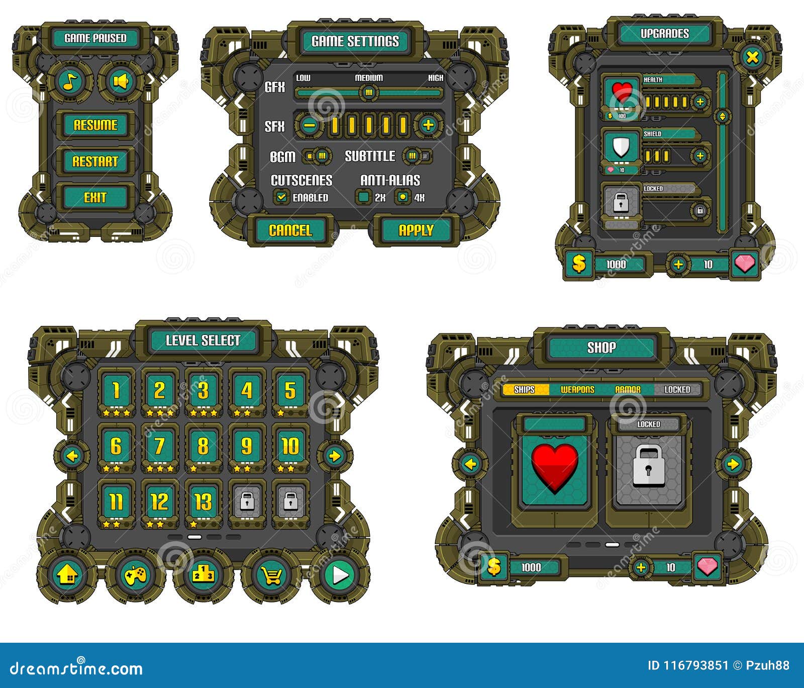 Sci-fi Robot Game GUI Set stock vector. Illustration of icons - 116793851