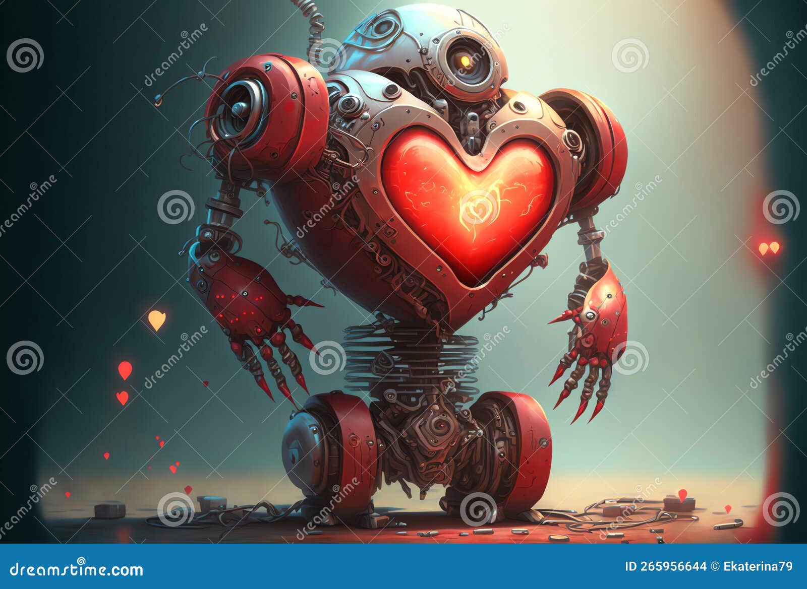 A Sci-fi Robot with a Large Red Heart on Its Chest. Illustration ...