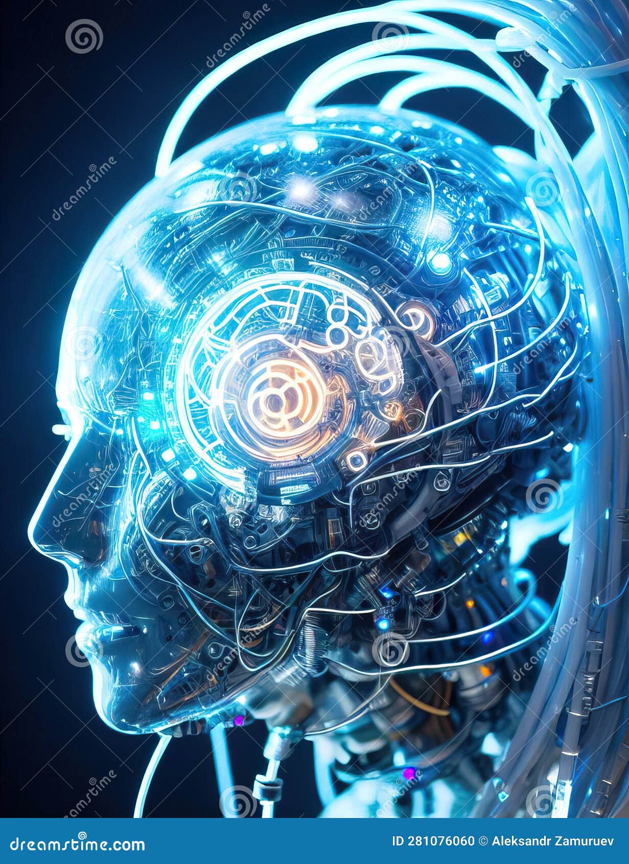 Sci-fi Robotic Brain Organ, System Cyborg Brain. Generative AI Stock ...