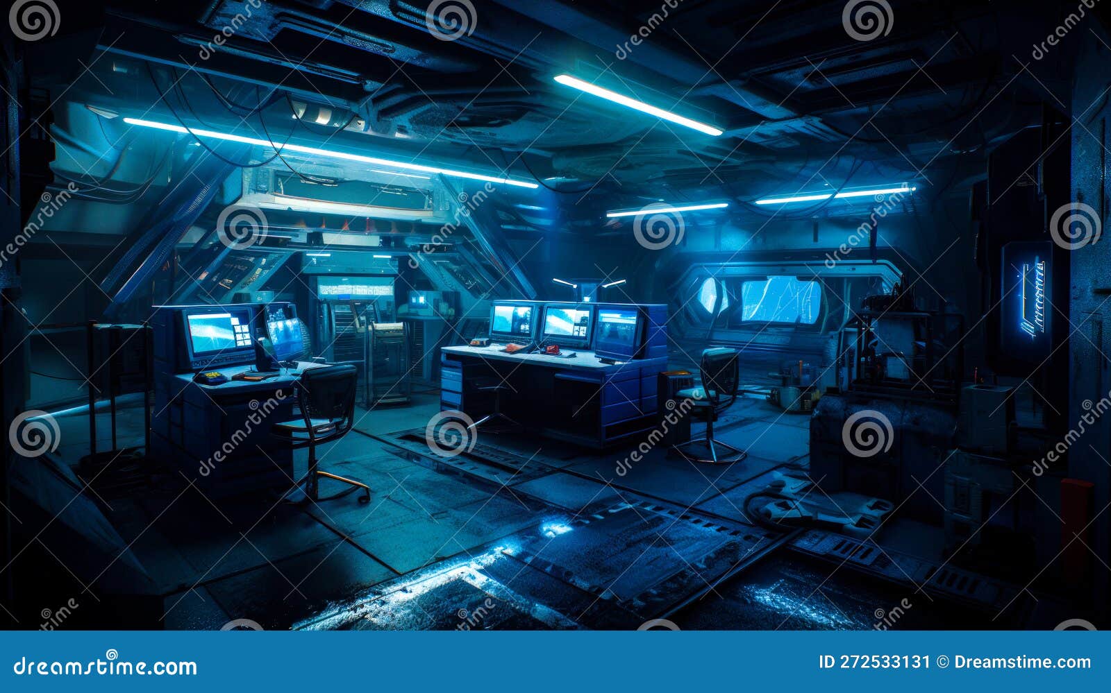 Sci - Fi Room with Computers and Lights. Generative AI Stock ...
