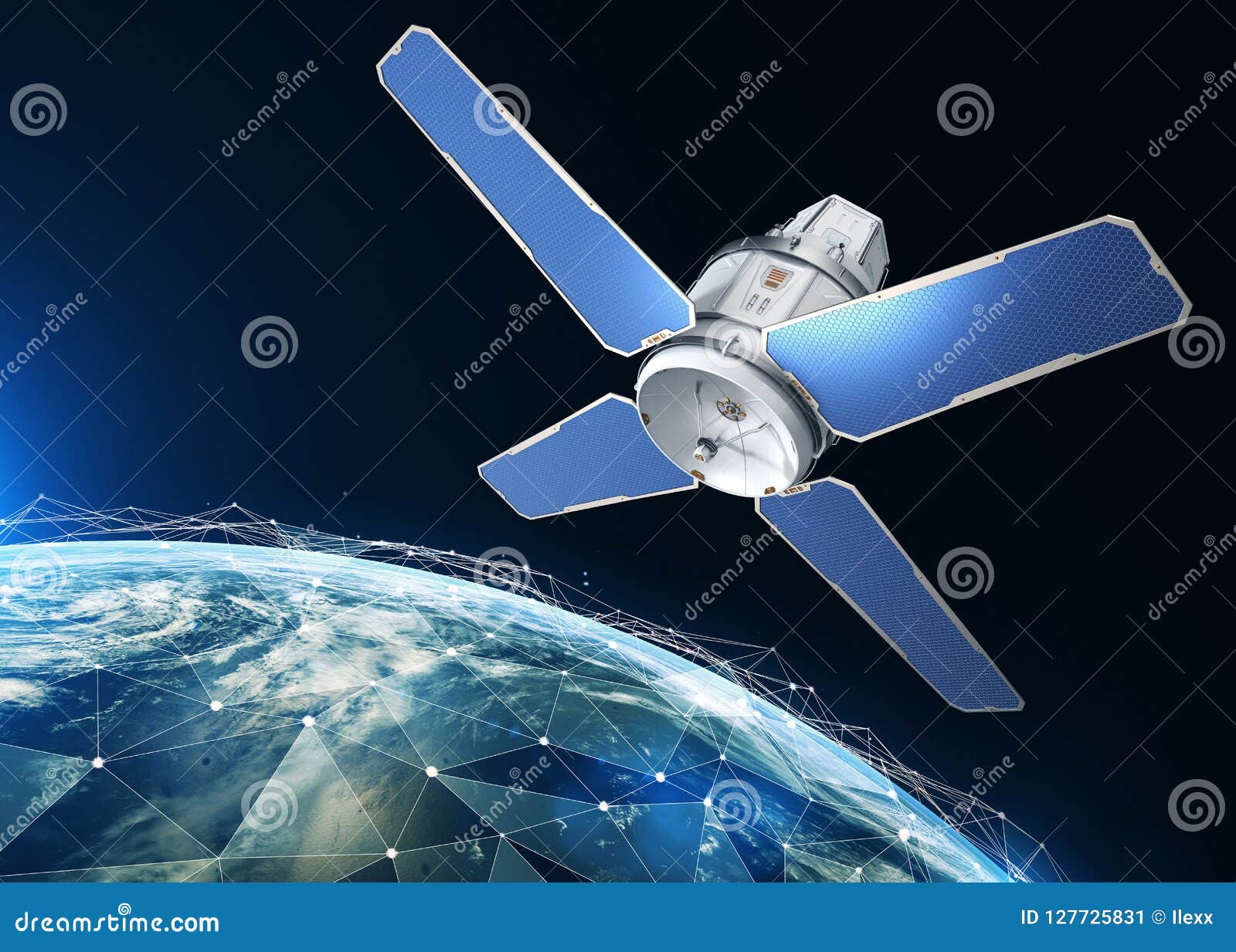 Sci-Fi Sattellite on the Orbit of the Earth Stock Illustration ...