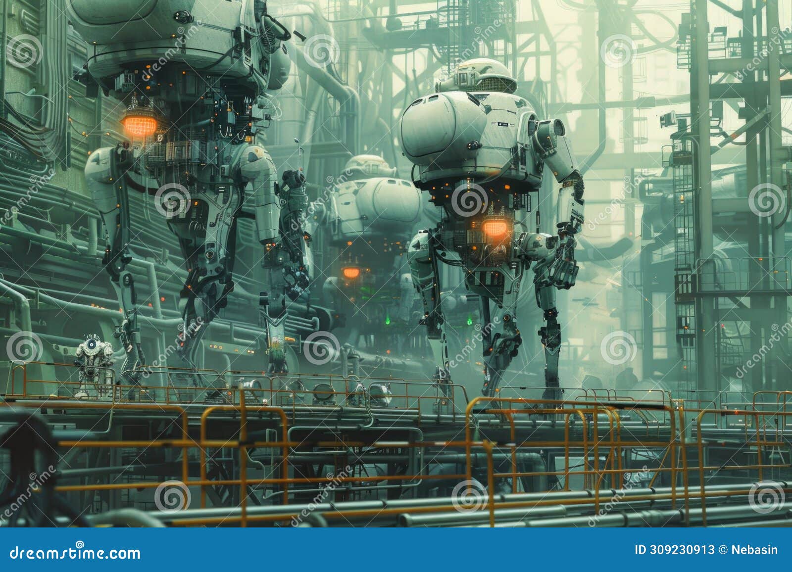 A Sci-fi Scene Where Advanced Robotic Entities are Executing Intricate ...