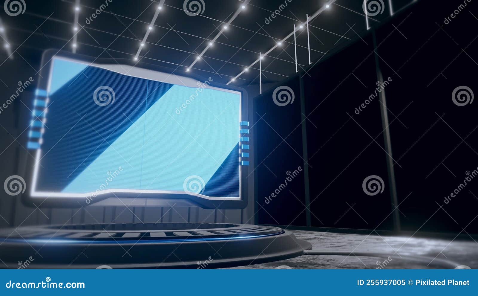 Sci-Fi Screen Opening in a Sci -fi Room with a Green Screen with ...