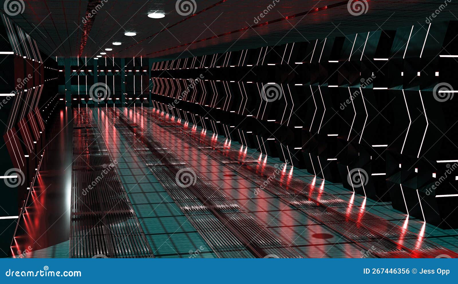 Sci-fi Server Room Corridor. Technology and Databases. 3d Rendering ...