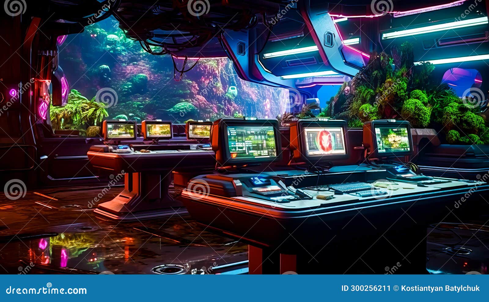 Sci - Fi Space Station with Computers and Other Electronic Equipment in ...