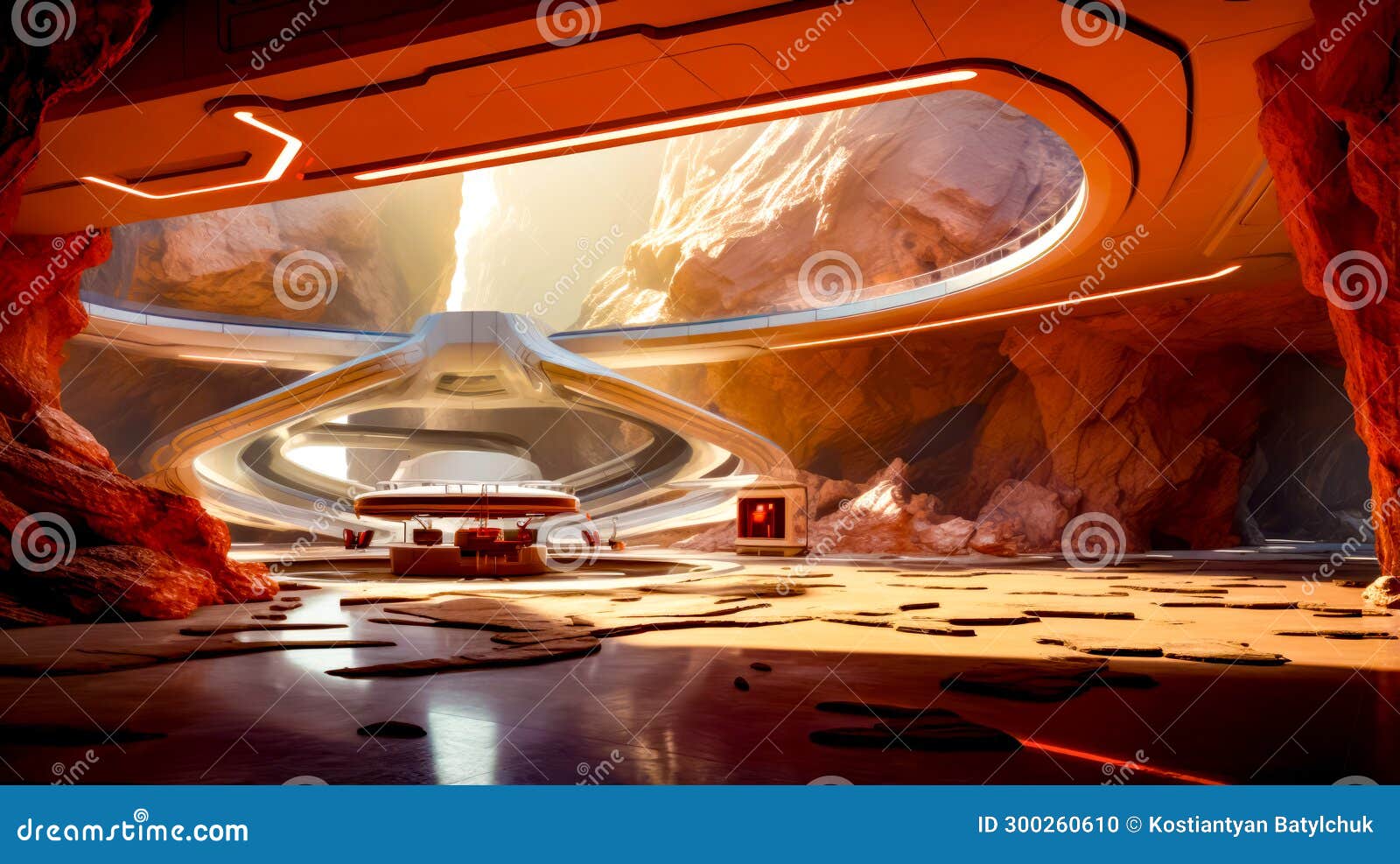 Sci - Fi Space Station with Dining Table in the Middle of the Room ...