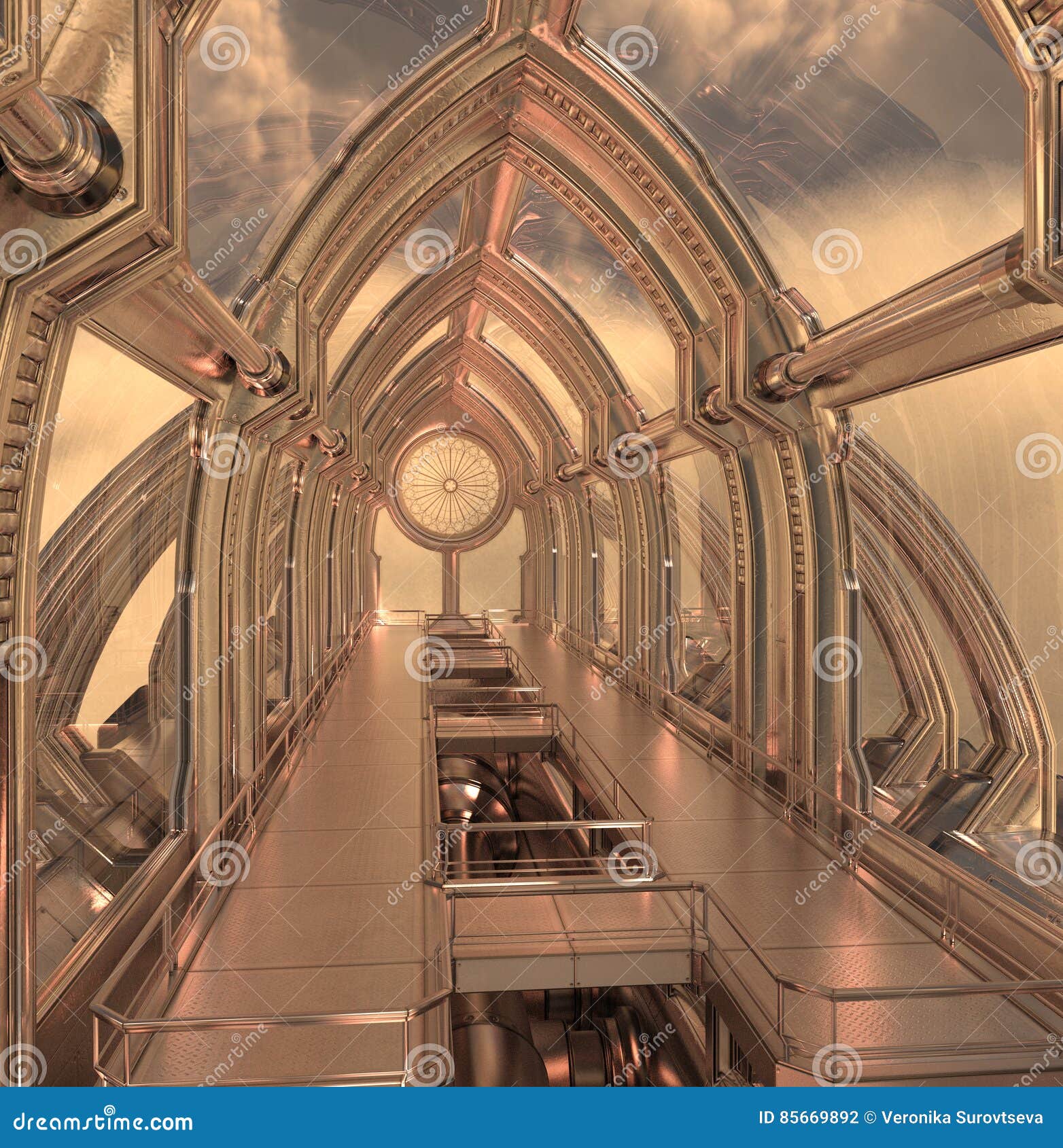 Sci-Fi Space Station Interior Stock Illustration - Illustration of ...