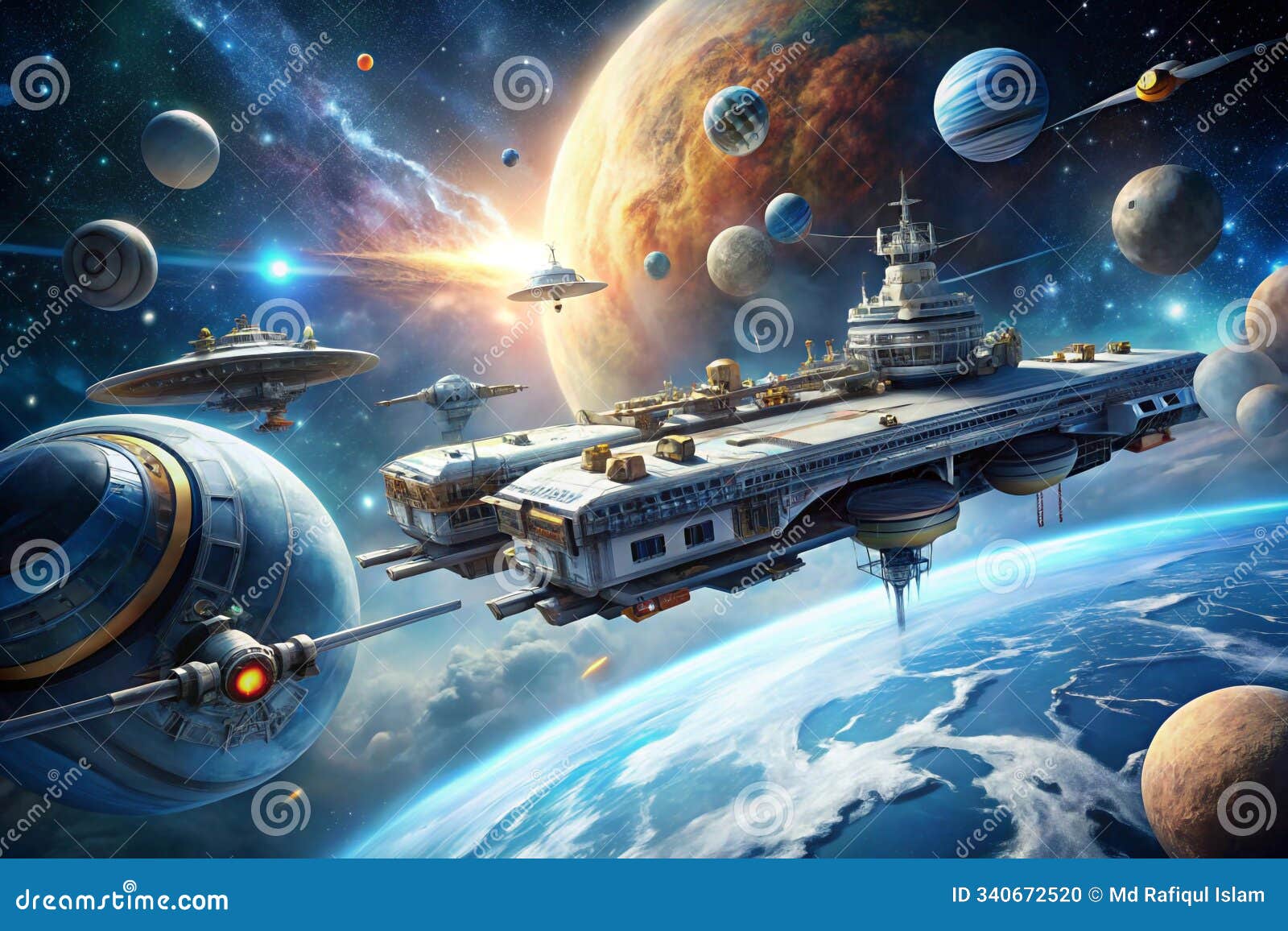 Sci Fi Spaceship Docking Station. Generative AI Stock Photography | CartoonDealer.com #340672520