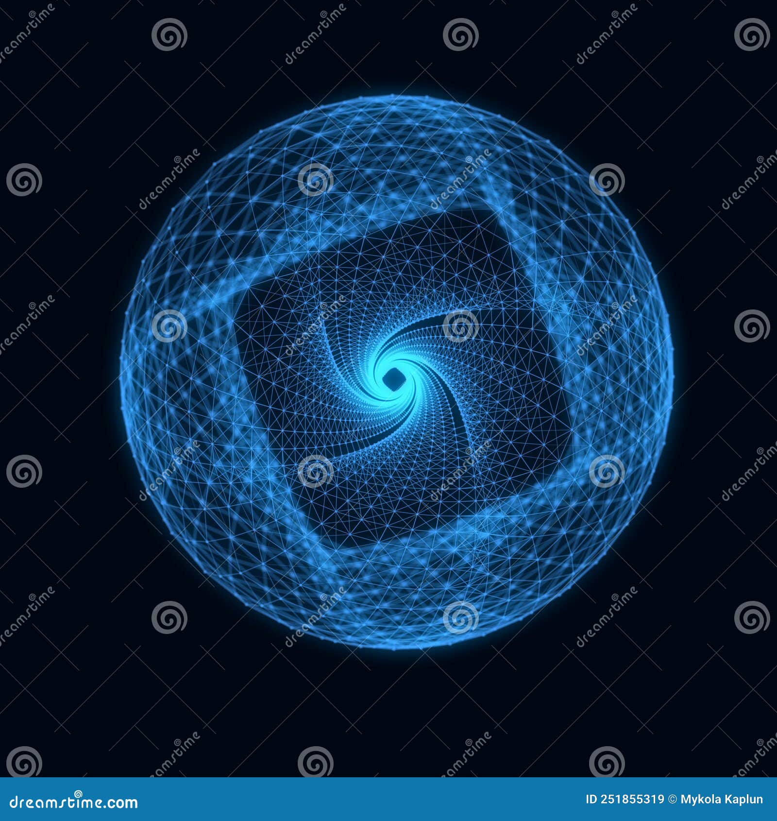 Sci-fi Sphere with Particles and Lines and Tunnel in the Center ...