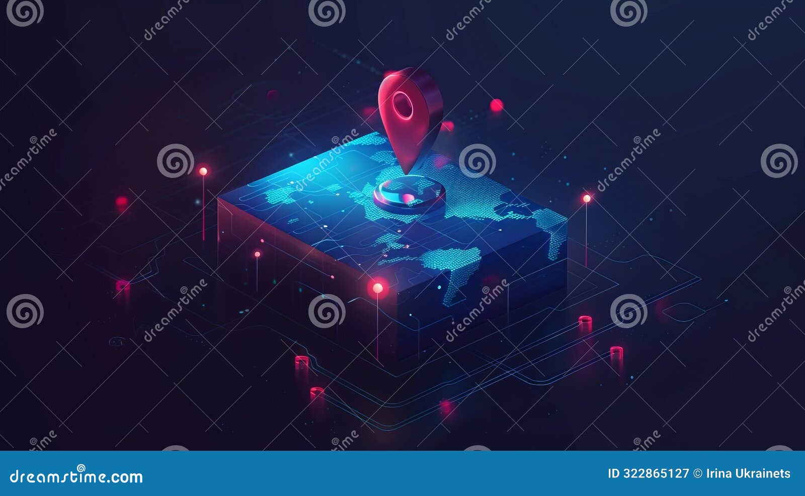 Digital World Map with Glowing Markers and a Large Location Pin ...
