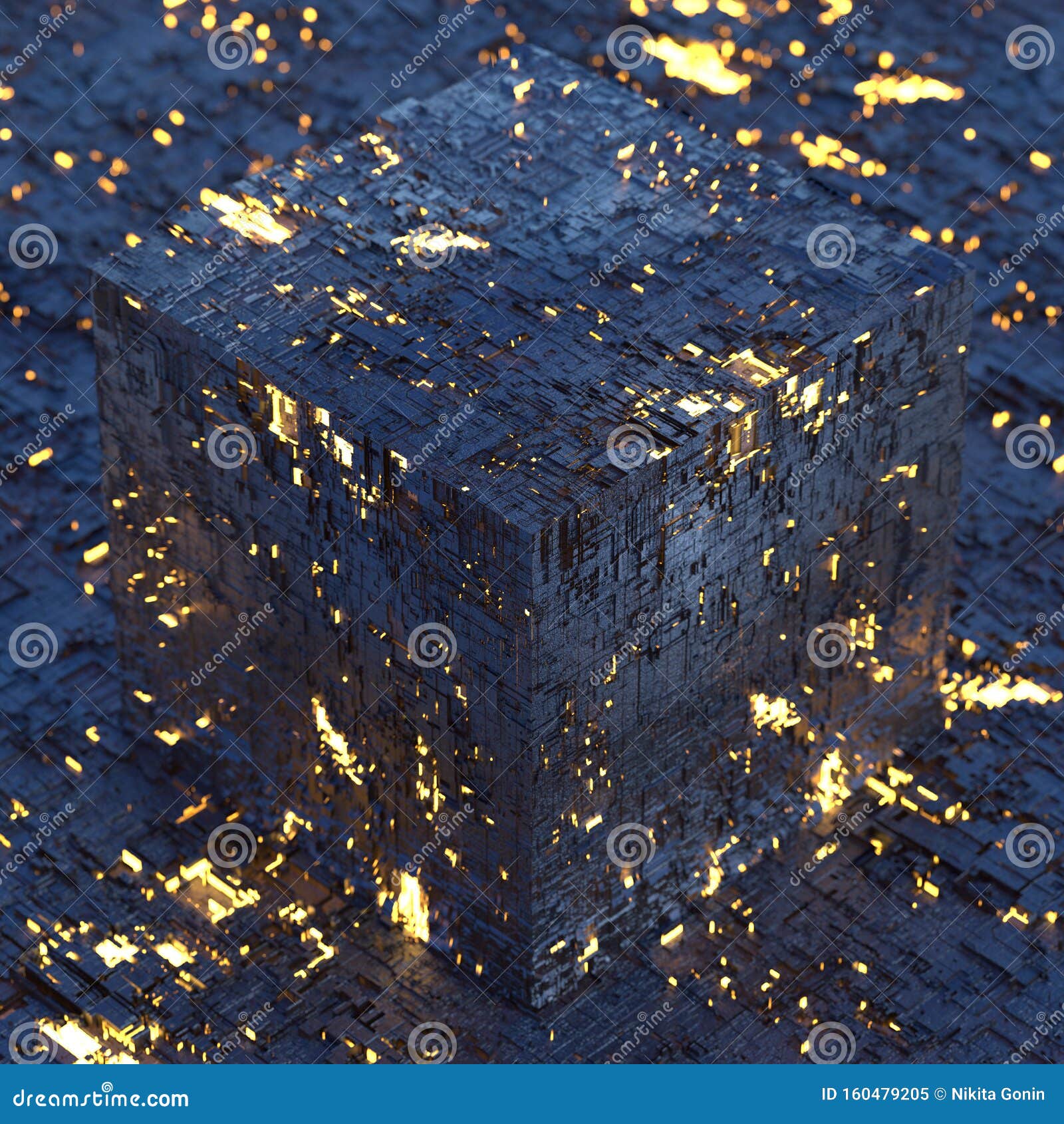 Sci-fi Technical Surface with Illuminating Blocks 3D Render Stock ...