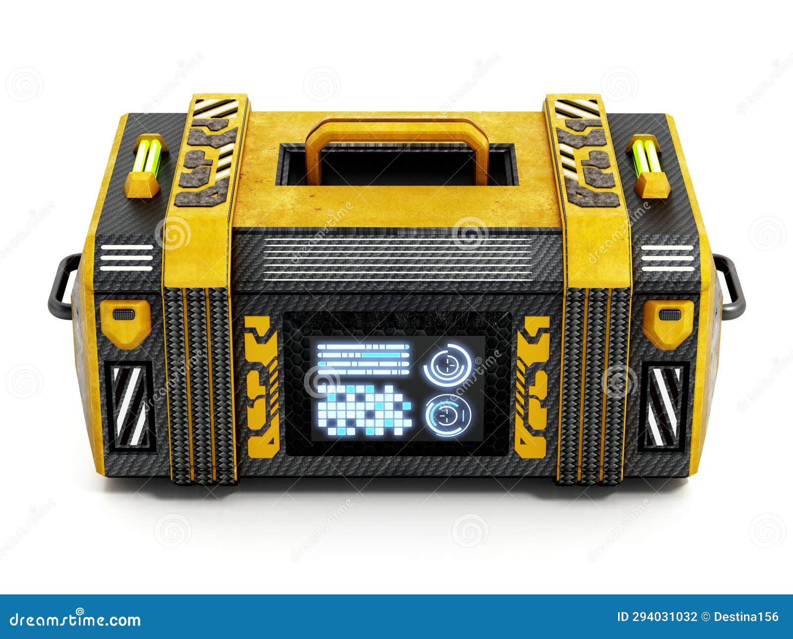Sci-fi Treasure Chest Isolated on White Background. 3D Illustration Stock Illustration ...