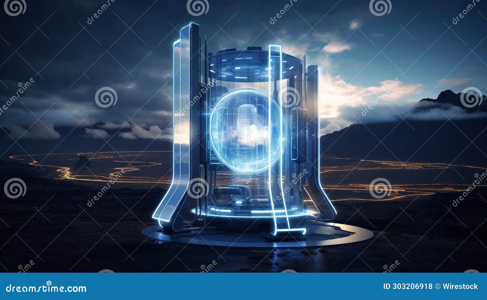 A Sci - Fi Type Structure with a Rotating Orb Sitting in the Middle ...