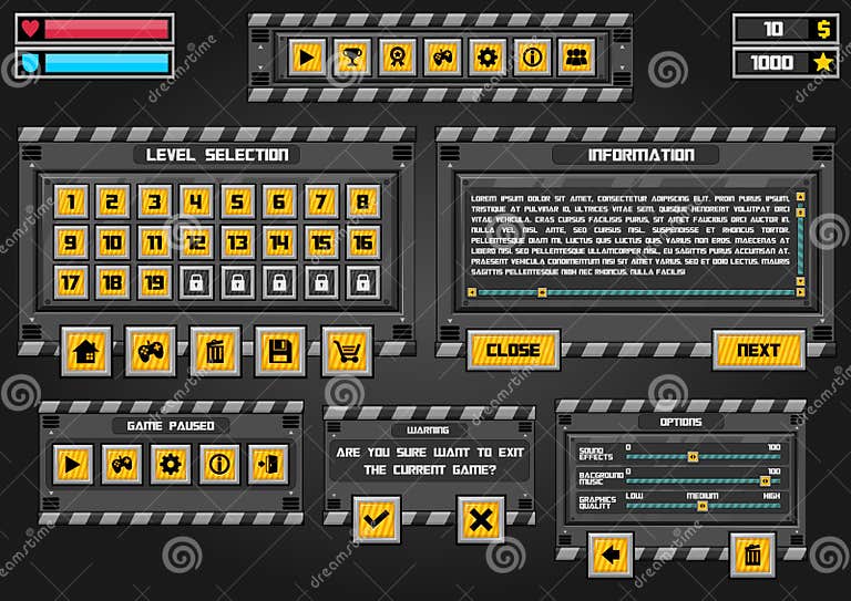 Sci-fi Video Game User Interface Collection Stock Vector - Illustration ...