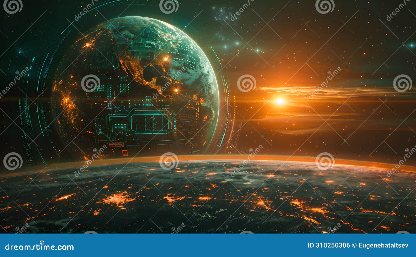 Sci-fi Visualization of Earth with Digital Interface Elements and Lava ...