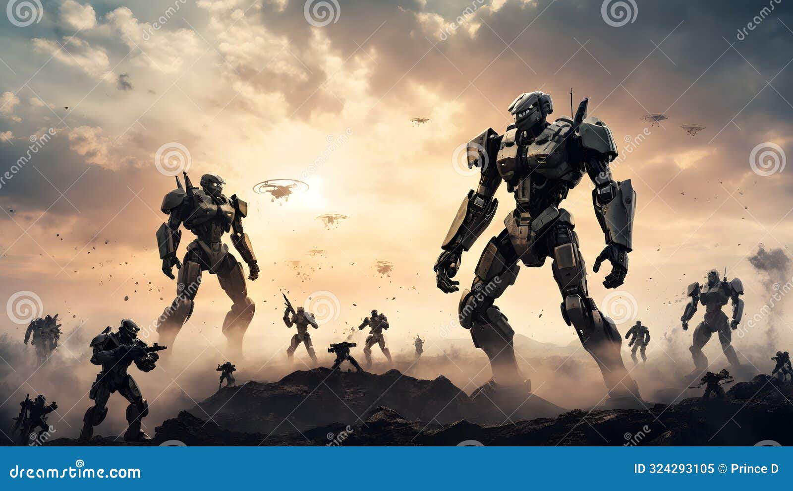 Sci Fi War Scene with Mega Robots Stock Illustration - Illustration of horse, soldier: 324293105
