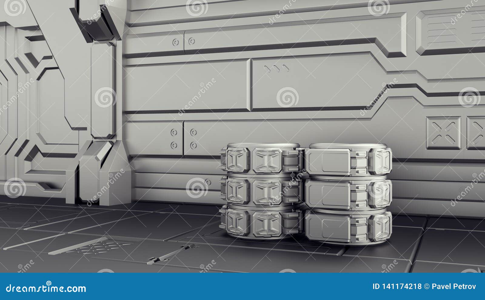 Sci-fi Warehouse Where Containers are Stored. Laboratory on a Spaceship ...