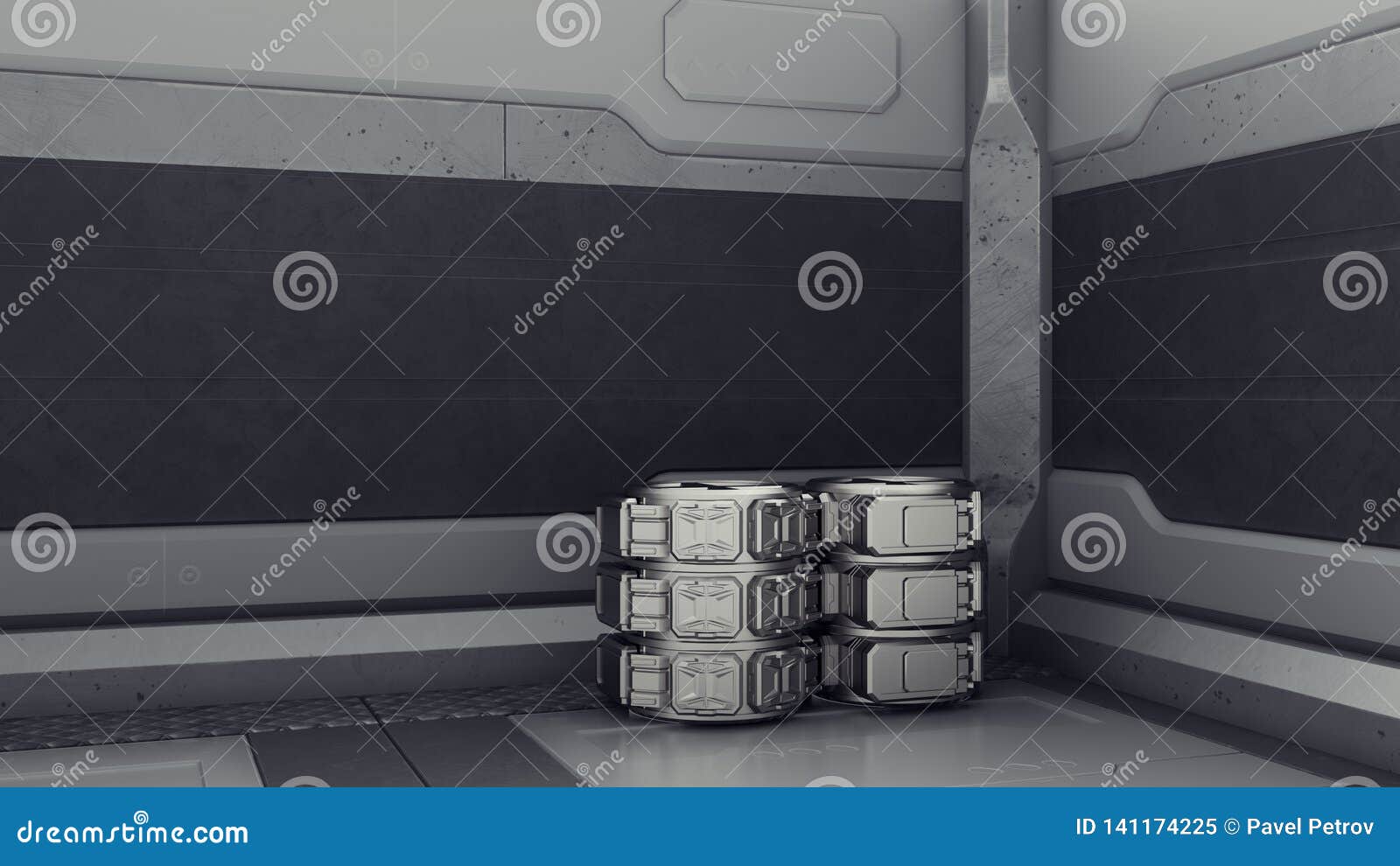 Sci-fi Warehouse Where Containers are Stored. Laboratory on a Spaceship ...