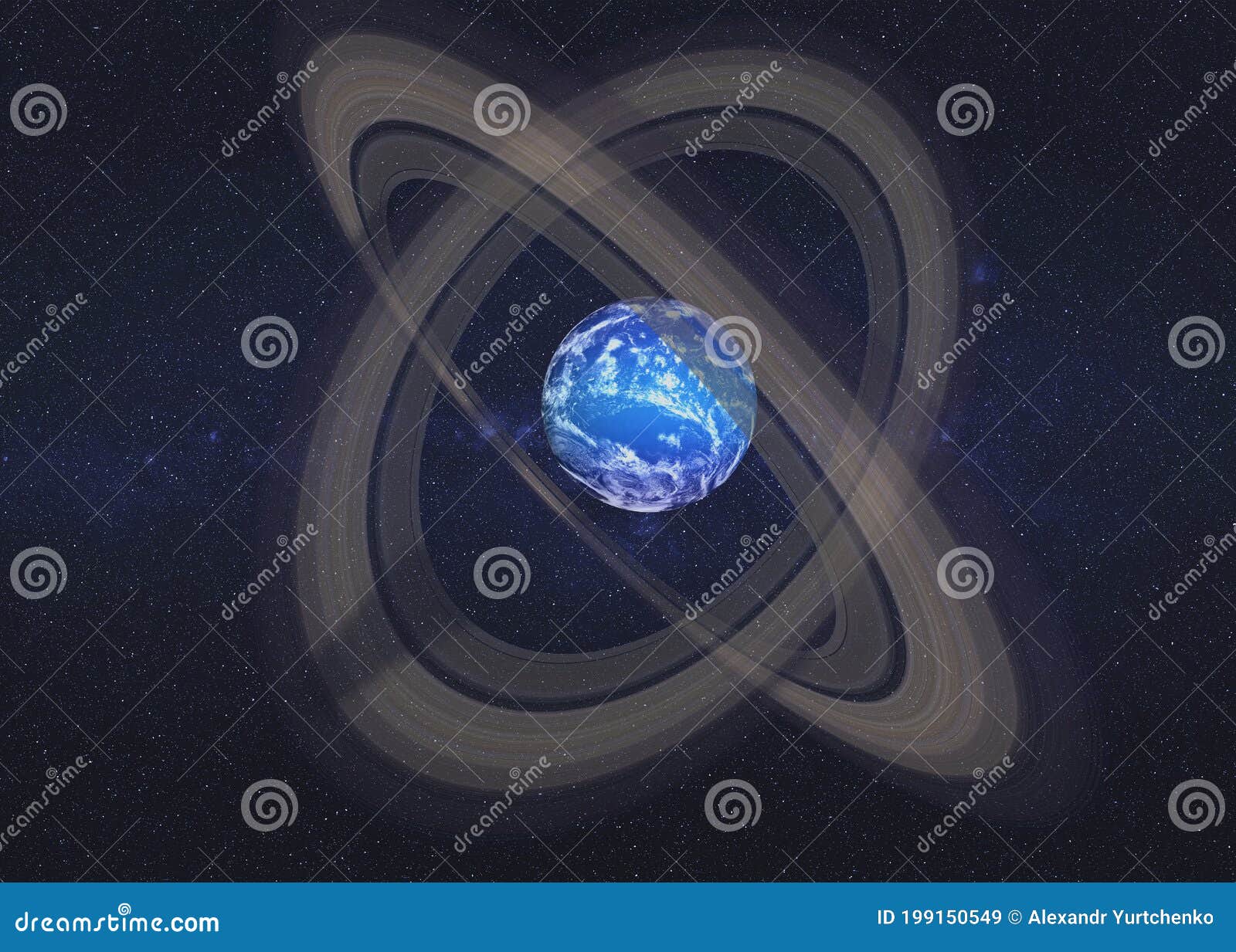 Fiction Water Exoplanet with Rings in Outer Space Stock Illustration ...
