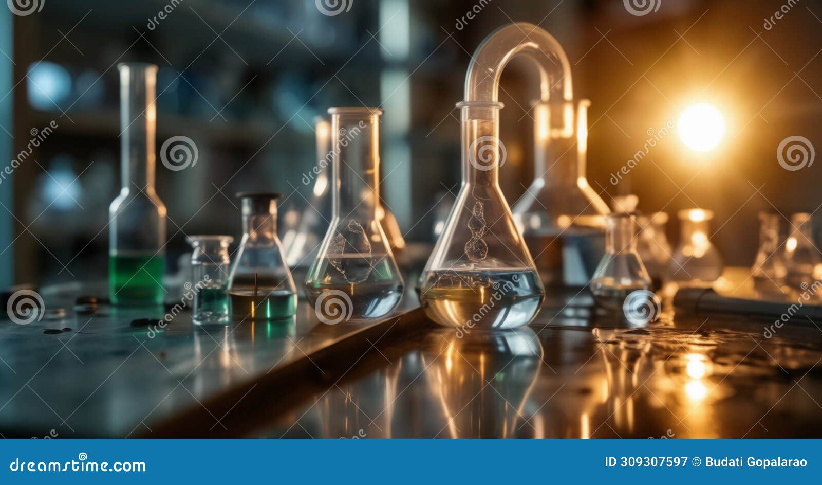 Science in Action - a Laboratory Setup with Flasks and Test Tubes Stock ...