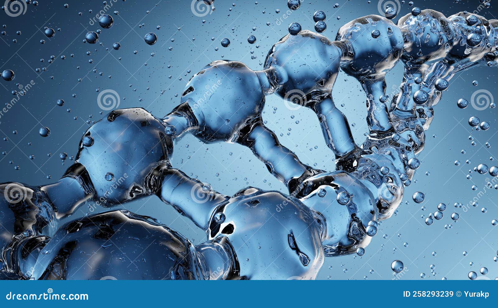 Science Background with DNA Molecules from Water on Blue. 3D Rendering ...