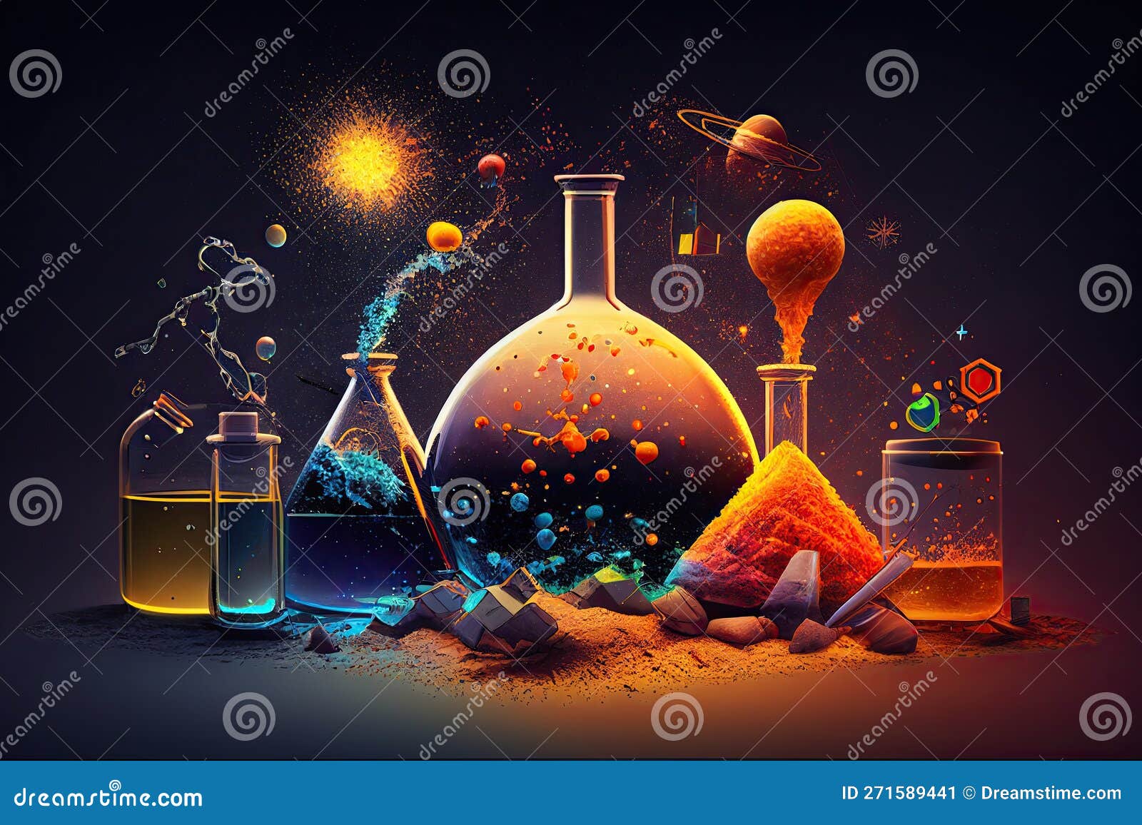 Science Background Illustration, Scientific Design. Flasks, Glass and ...