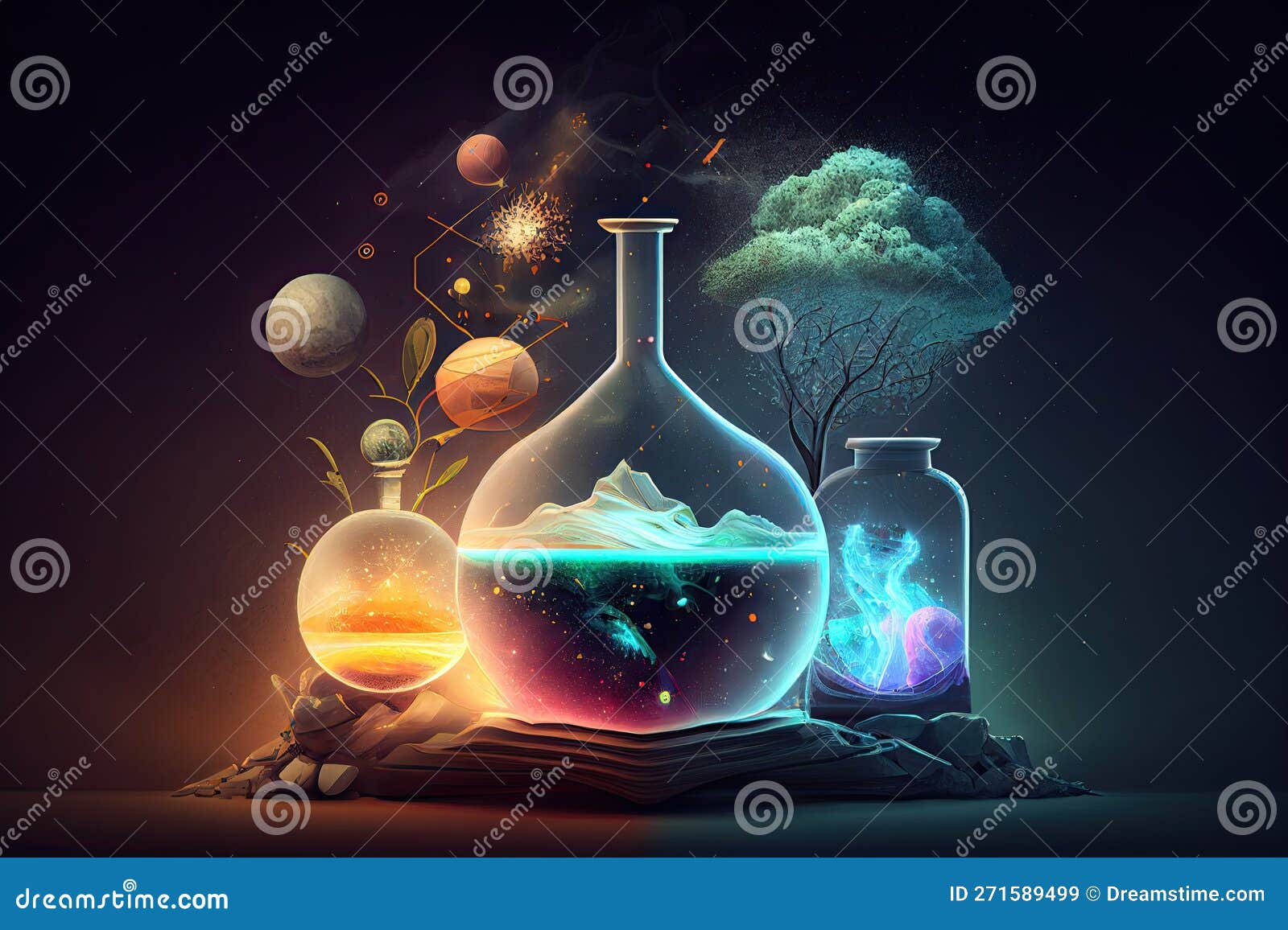 Science Background Illustration, Scientific Design. Flasks, Glass and ...