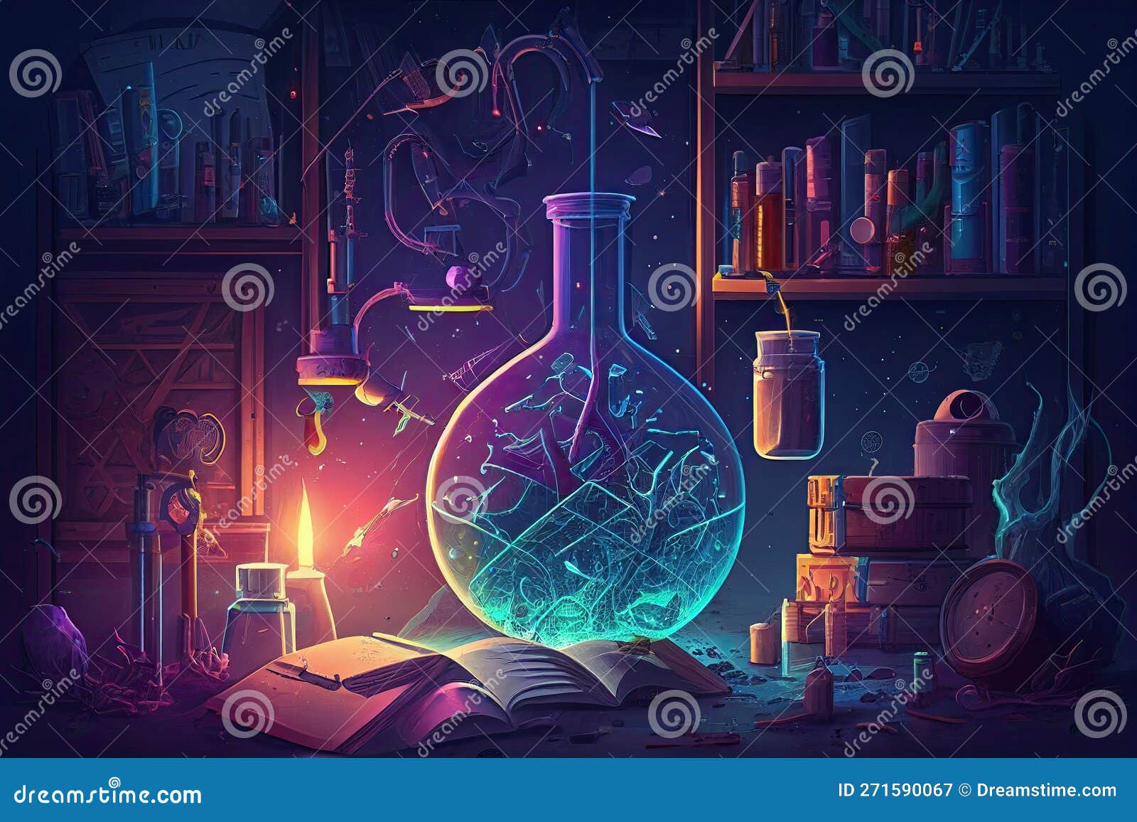 Science Background Illustration, Scientific Design. Flasks, Glass and ...