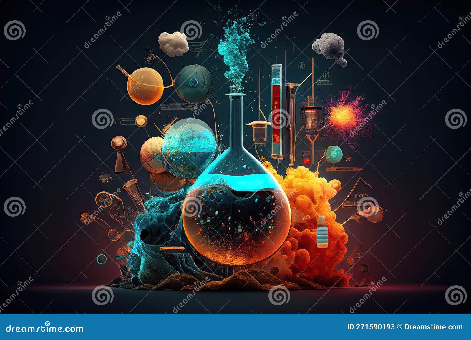 Science Background Illustration, Scientific Design. Flasks, Glass and ...