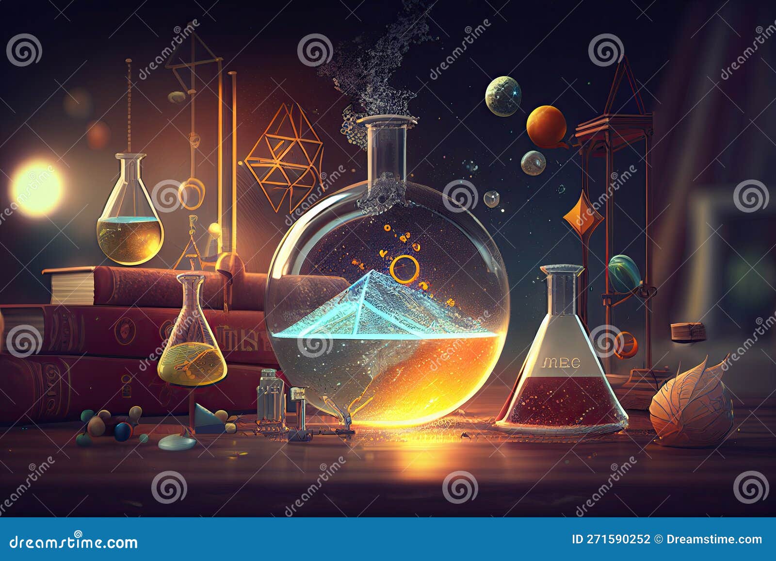Science Background Illustration, Scientific Design. Flasks, Glass and ...