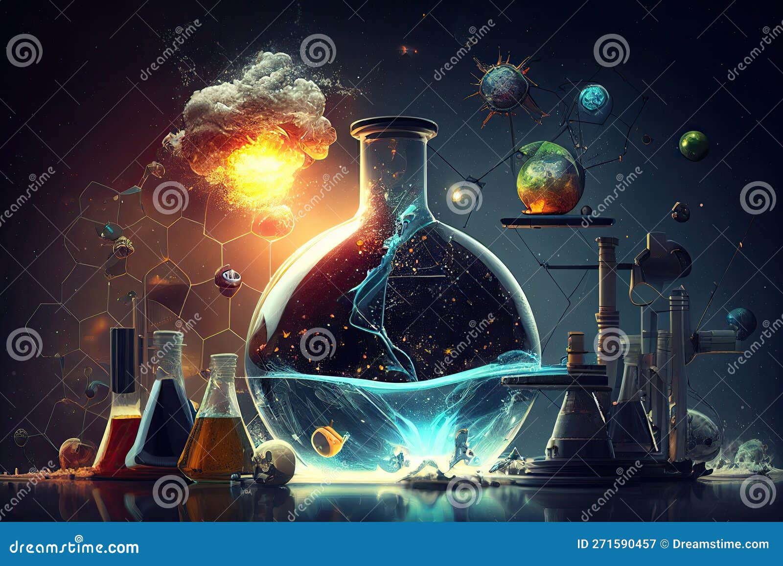 Science Background Illustration, Scientific Design. Flasks, Glass and ...