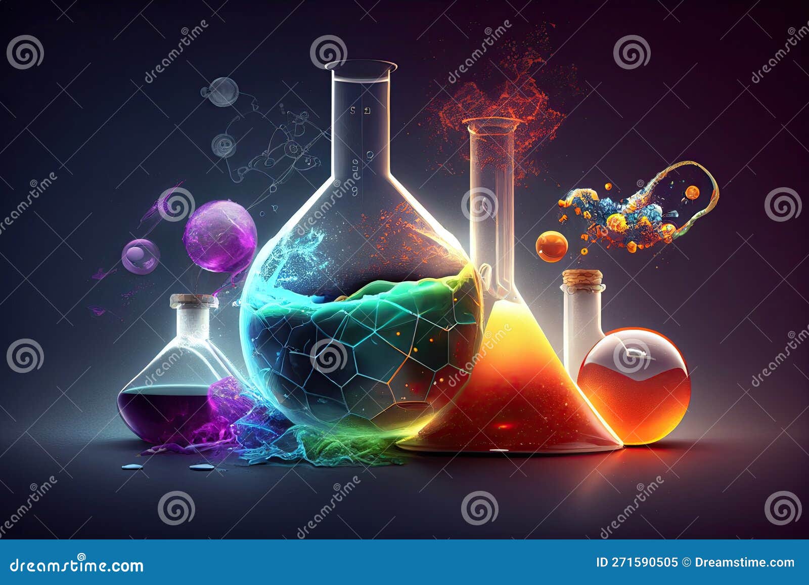 Science Background Illustration, Scientific Design. Flasks, Glass and ...