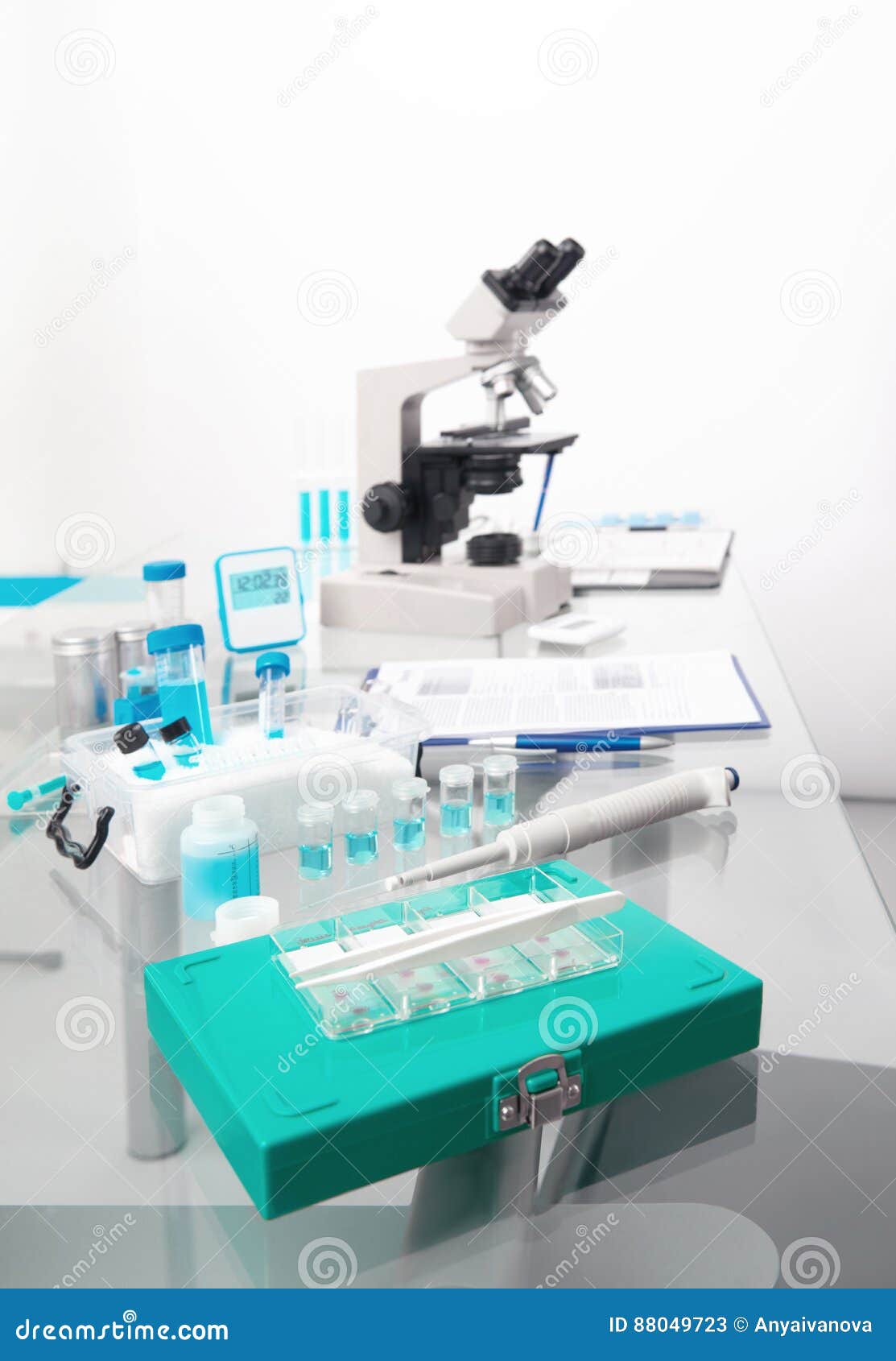 Science Background with Microscopic Work Station Stock Image - Image of ...