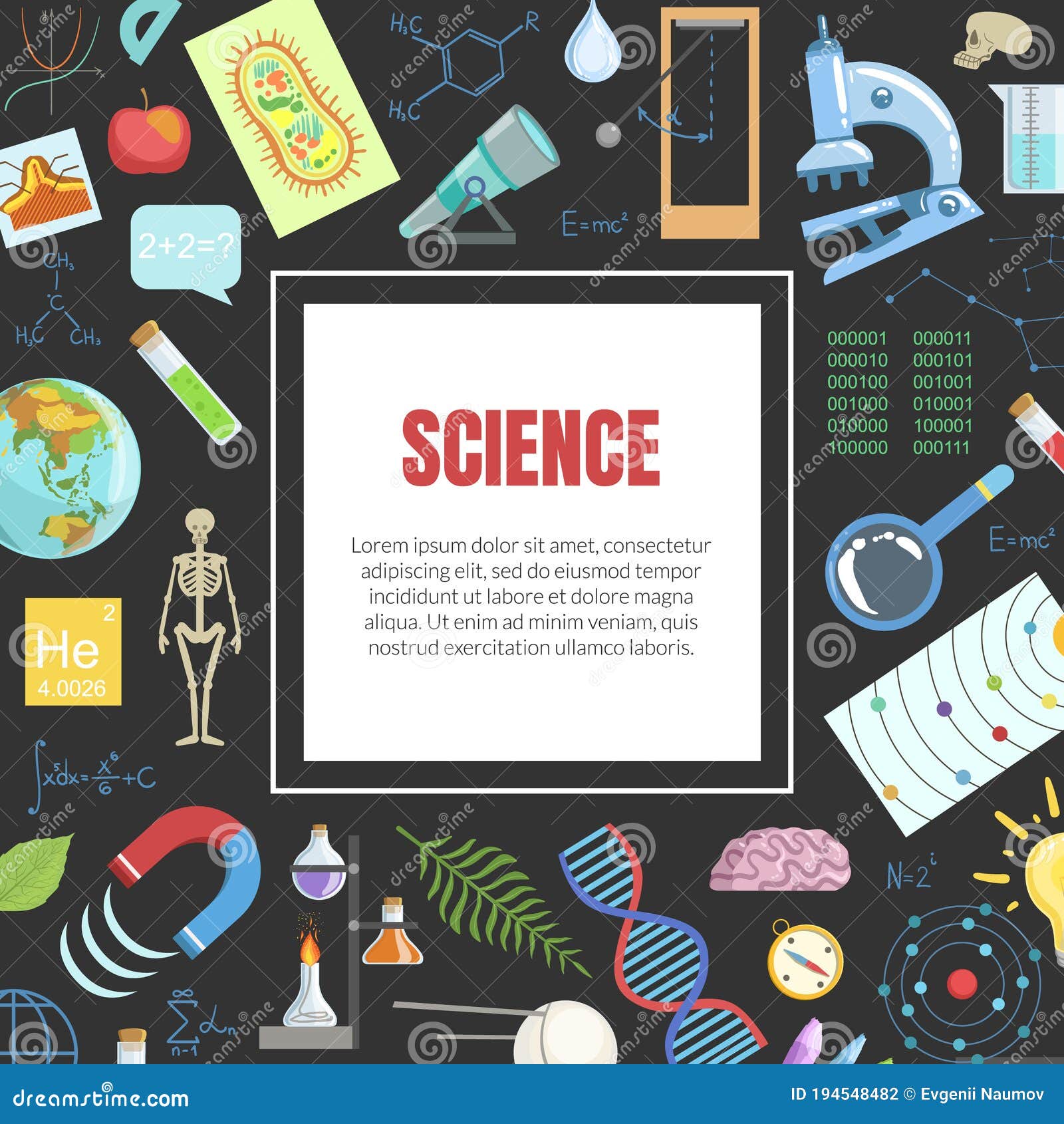 Science Banner Template with Square Frame, Laboratory Equipment and ...