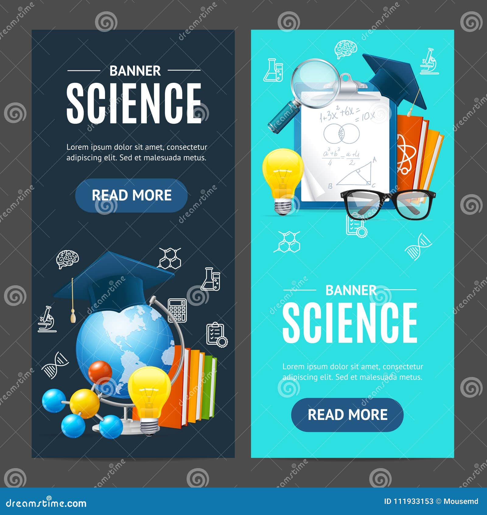 Science Banner Vecrtical Set. Vector Stock Vector - Illustration of ...
