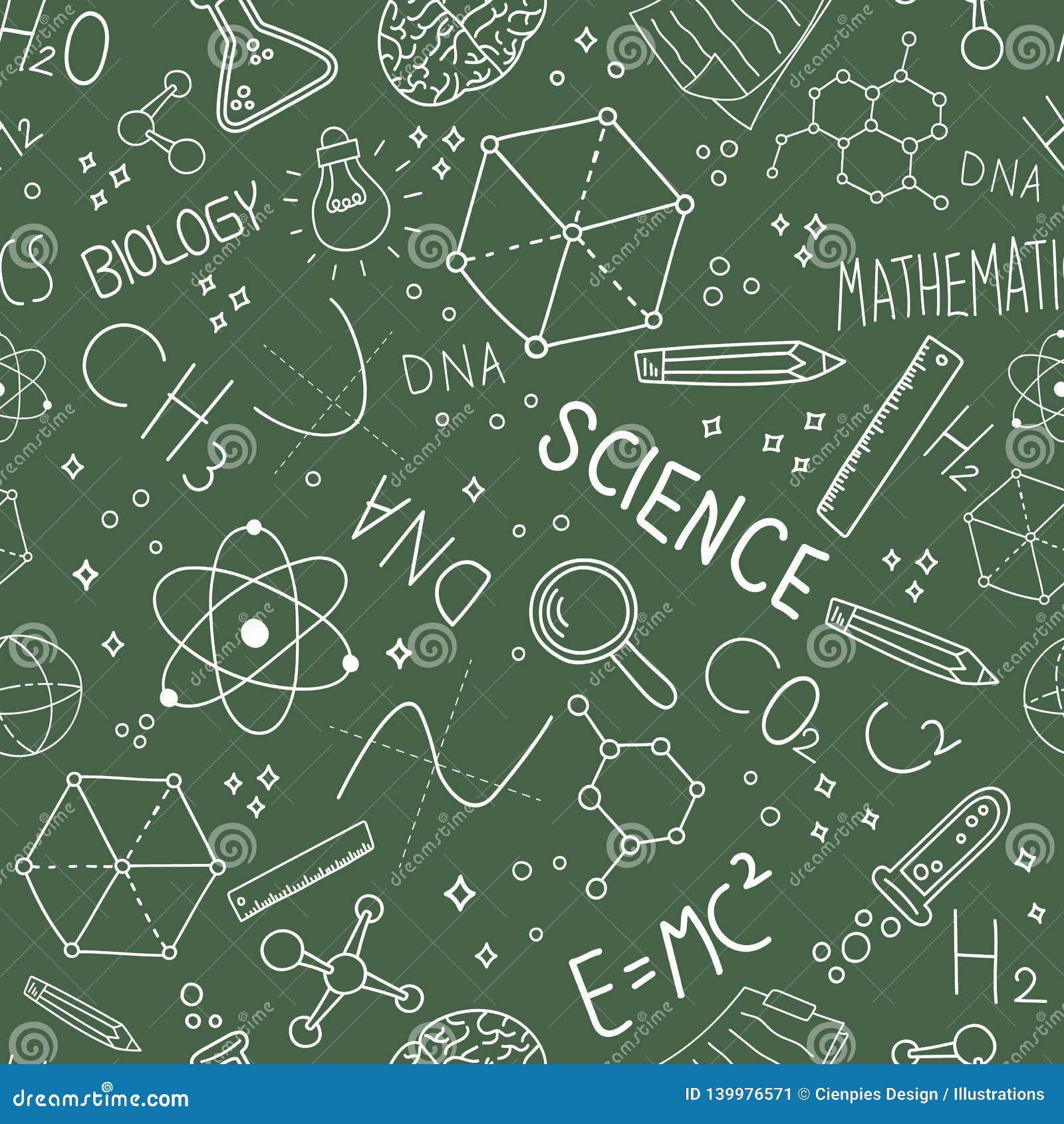 Science Blackboard Doodle Seamless Pattern Stock Vector - Illustration ...