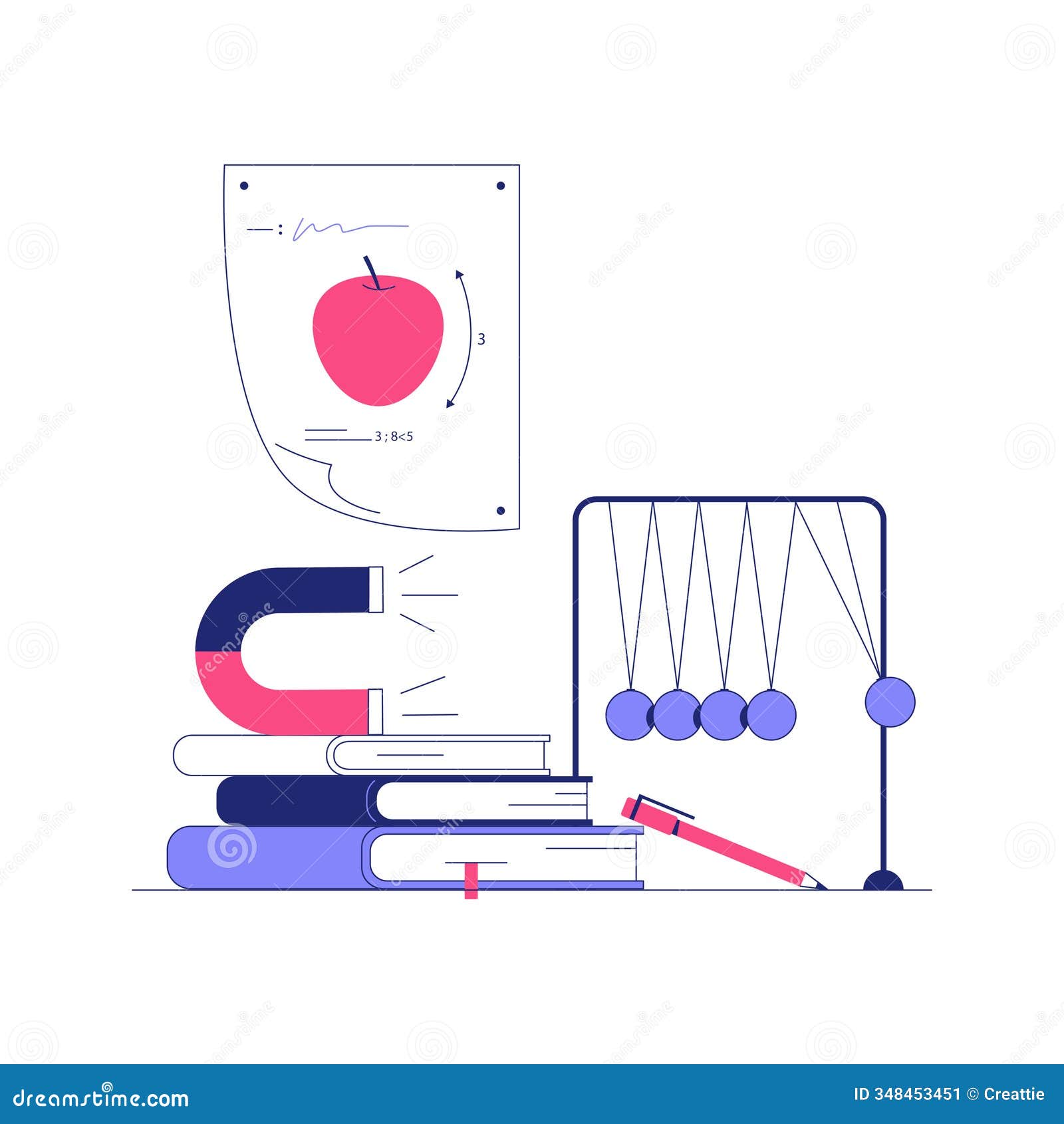 Science Books with Magnet and Newtons Cradle in Flat Vector ...
