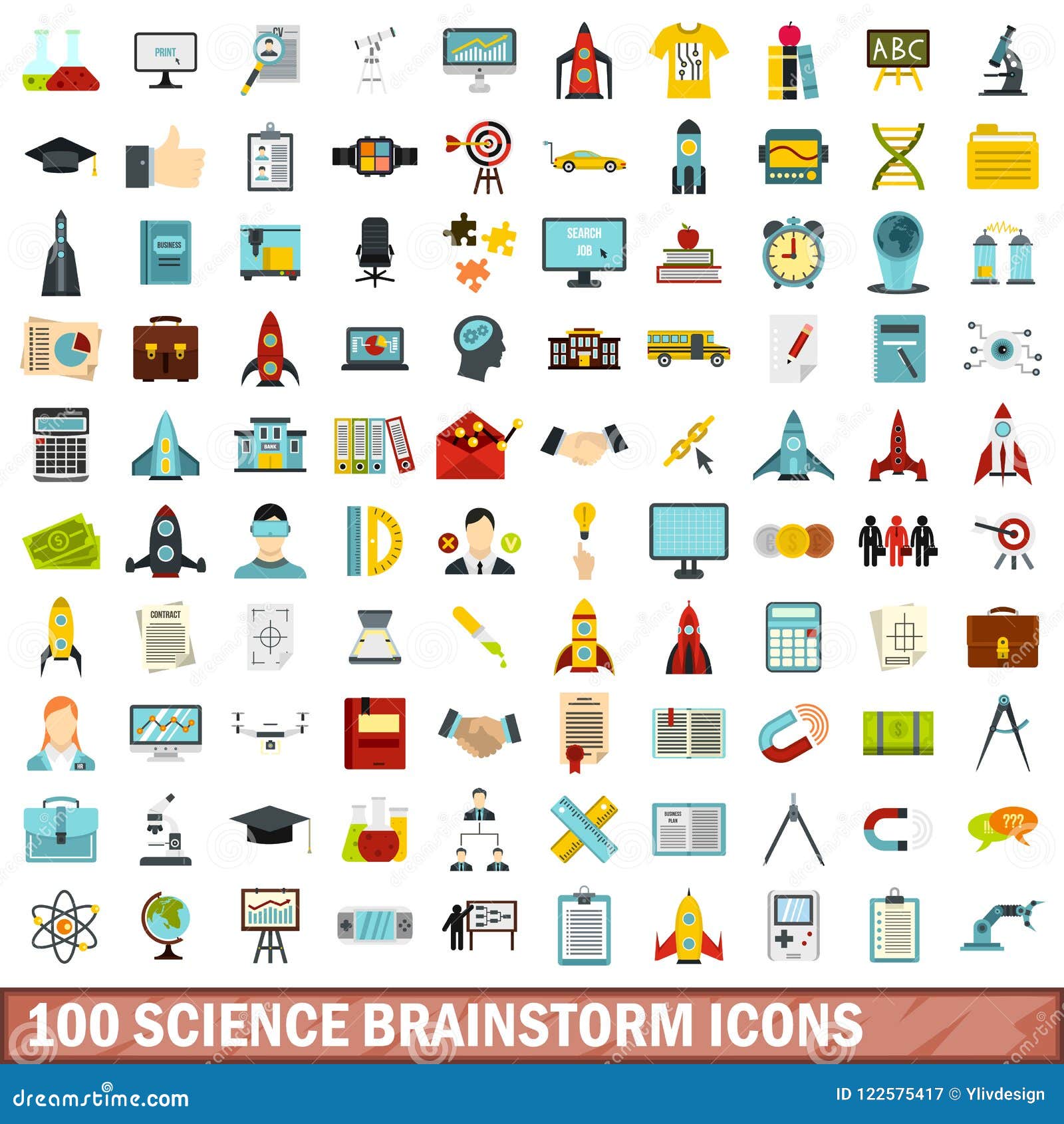 100 Science Brainstorm Icons Set, Flat Style Stock Vector ... 100 Science Brainstorm Icons Set, Flat Style Stock Vector ...