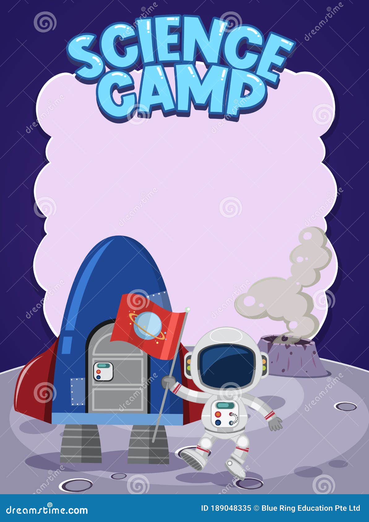 Science Camp Logo with Blank Banner and Astronaut with Spaceship Stock ...