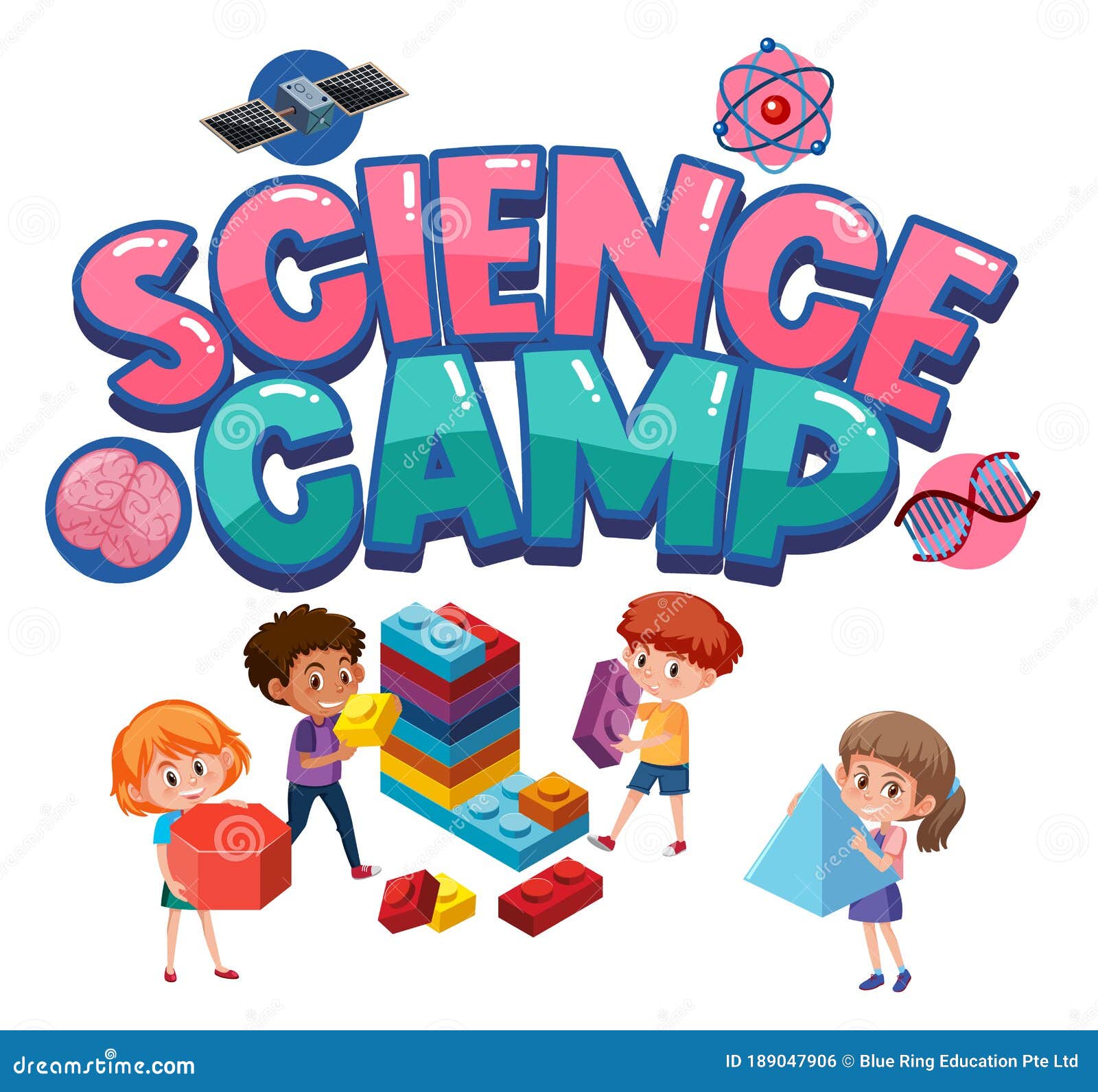 Science Camp Logo with Children with Education Objects Isolated Stock ...