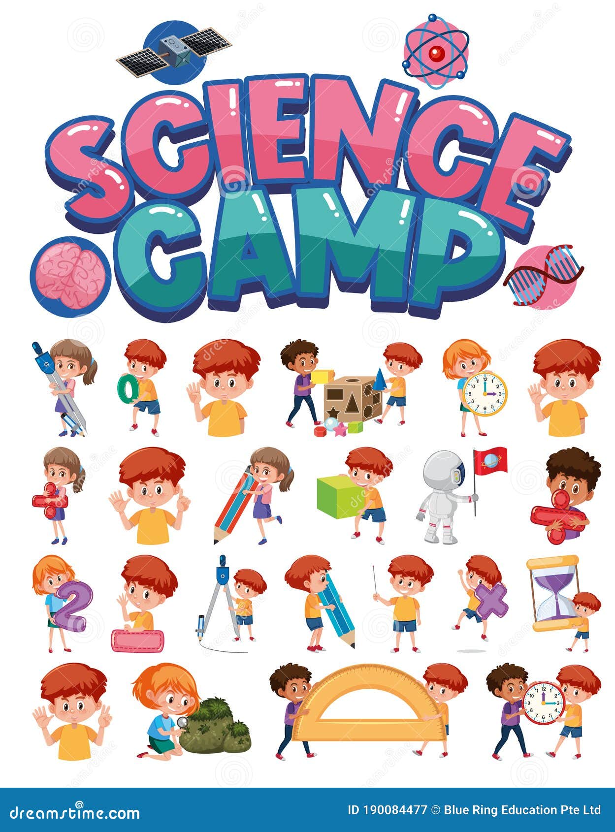 Science Camp Logo and Set of Children with Education Objects Isolated ...
