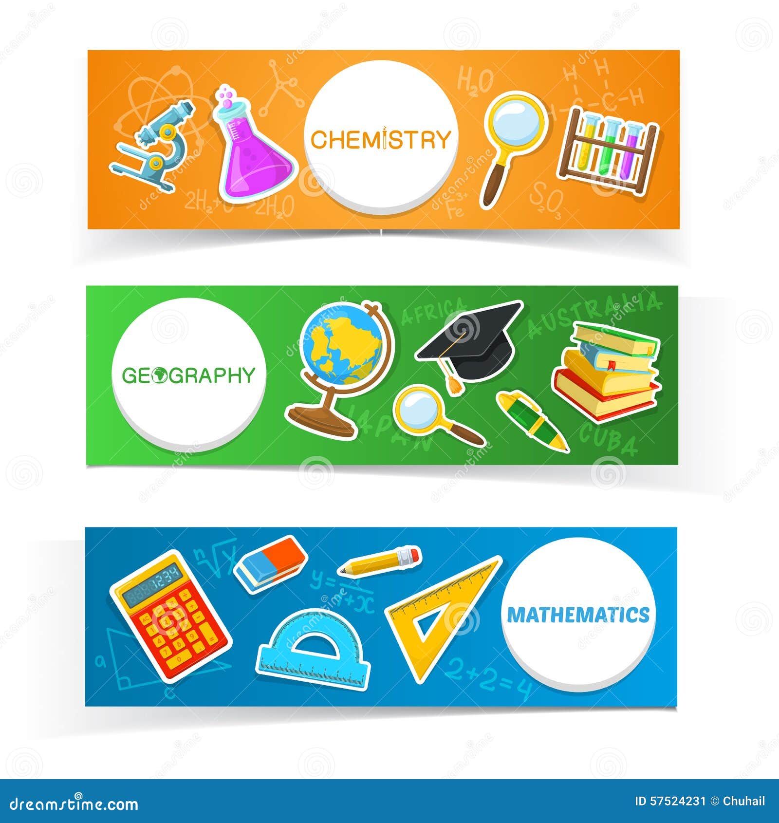 Science classes headers stock vector. Illustration of colorful - 57524231