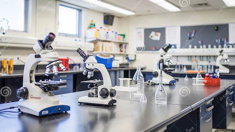 A Science Classroom with Lab Tables, Microscopes, and Safety Equipment ... A Science Classroom with Lab Tables, Microscopes, and Safety Equipment ...