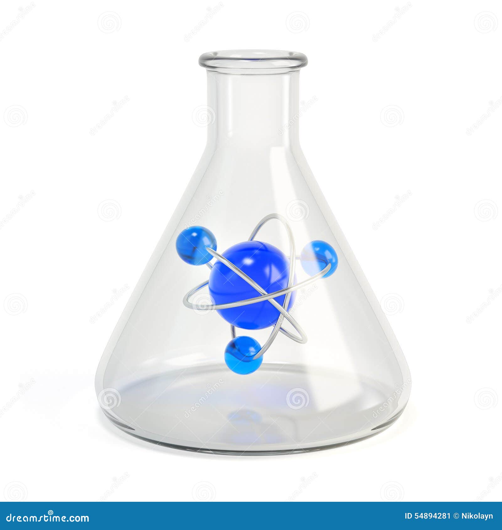 Science Concept. Conical Laboratory Flask with Atom Model Symbol Stock ...