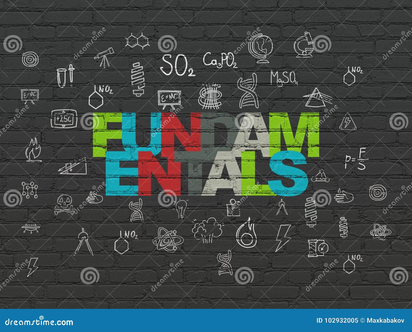 Science Concept: Fundamentals on Wall Background Stock Illustration ...