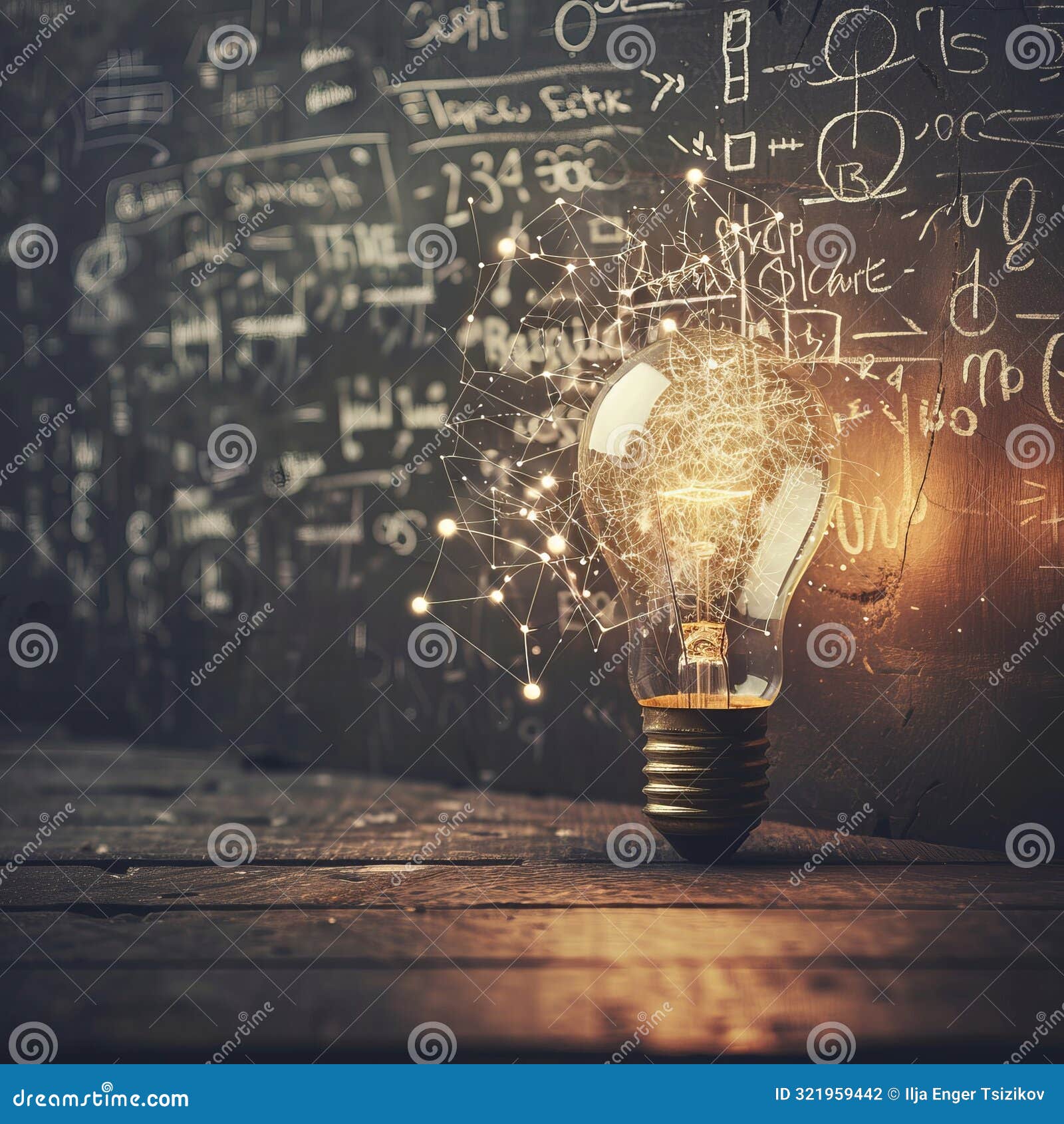 Science Concept Glowing Lamp Amid Physical and Mathematical Formulas ...