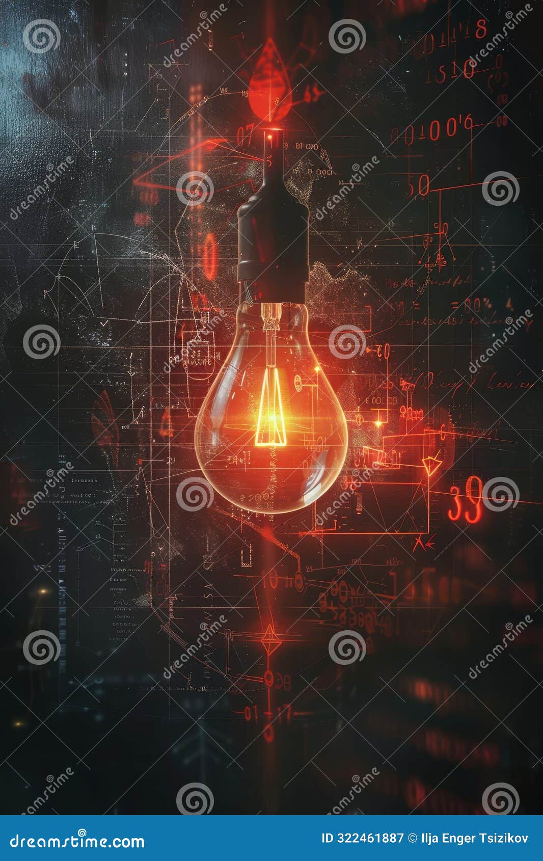 Science Concept Glowing Lamp with Formulas, Symbolizing Scientific ...