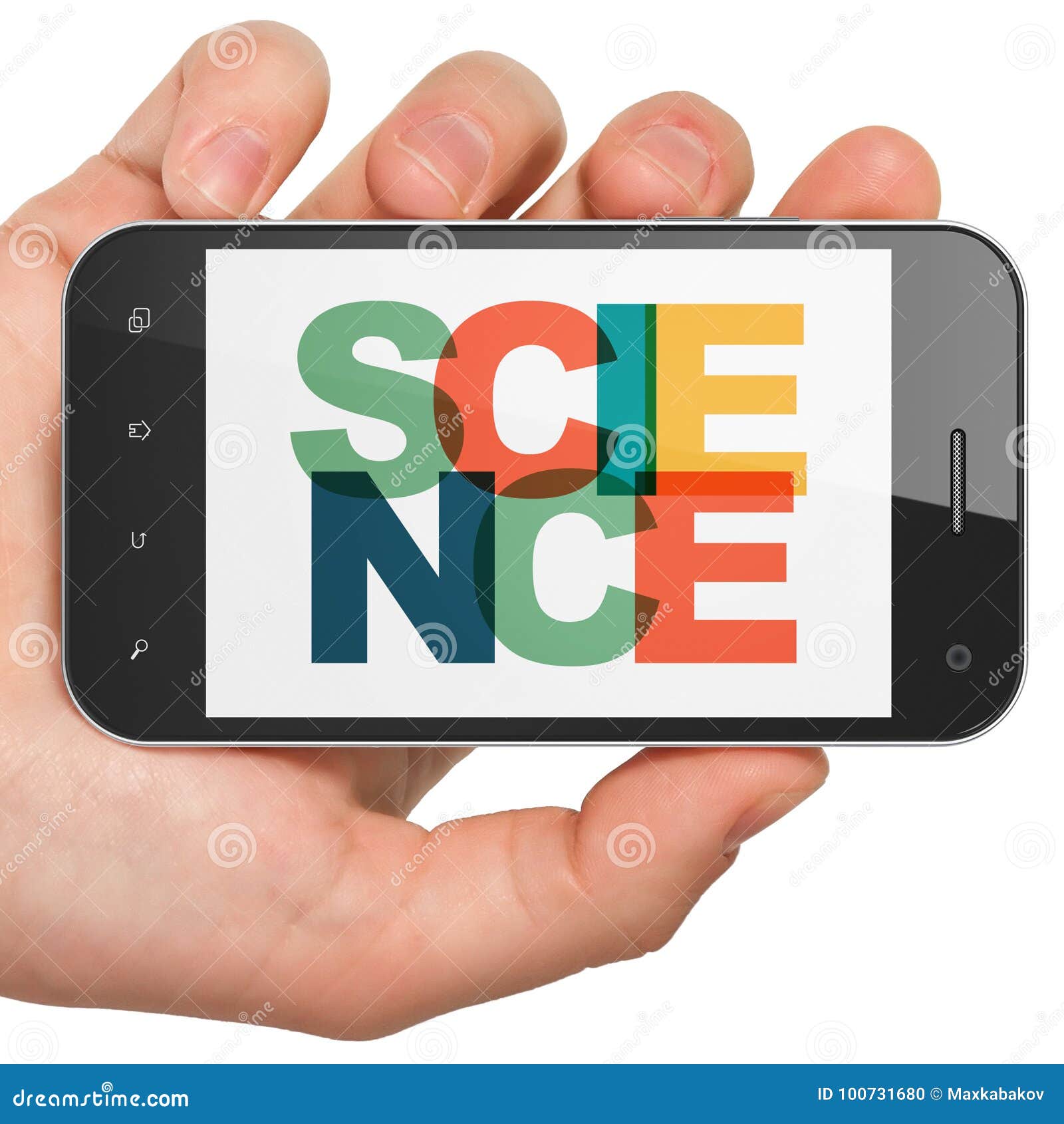 Science Concept: Hand Holding Smartphone with Science on Display Stock ...